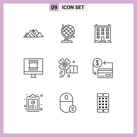 pictogram set of 9 simple outlines of flower photo frame design big
