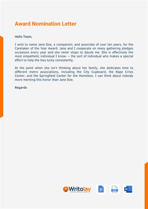 Teaching Award Nomination Letter Sample