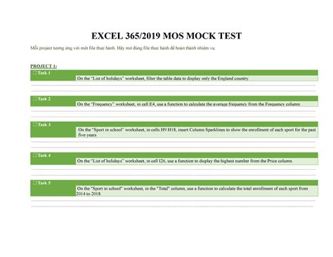 Excel 365 2019 MOS Excel Mocktest EXCEL 365 2019 MOS MOCK TEST Mỗi project tương ứng với