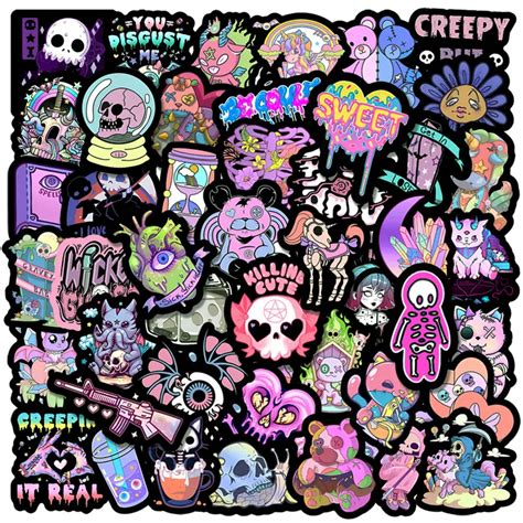 Spooky Skull Sticker Pack Gothic Graffiti Purple Stickers For Laptop Luggage Motorcycle And