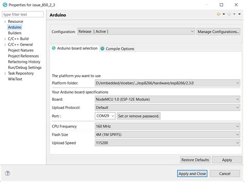 Failed To Create Projec On ESP8266 2 3 0 With Sloeber 4 1 0