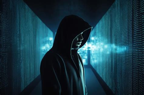 Premium Ai Image Hacker In A Dark Room Illuminated By Screens Displaying Complex Code And