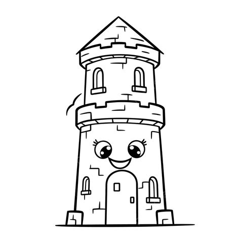 एक ईंट टॉवर रूपरेखा स्केच ड्राइंग के साथ कार्टून रंग पेज वेक्टर टॉवर ड्राइंग टॉवर की रूपरेखा