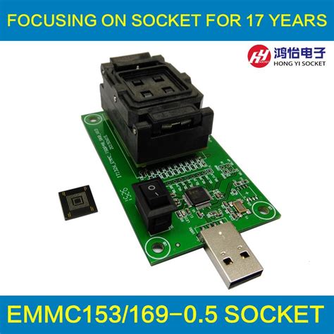 EMMC153 169 Test Socket With USB Interface Reader Size 12x18 Pitch 0 5mm For BGA169 BGA153 Nand