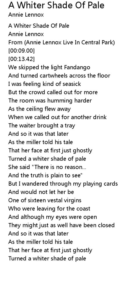 Turn A Whiter Shade Of Pale Lyrics