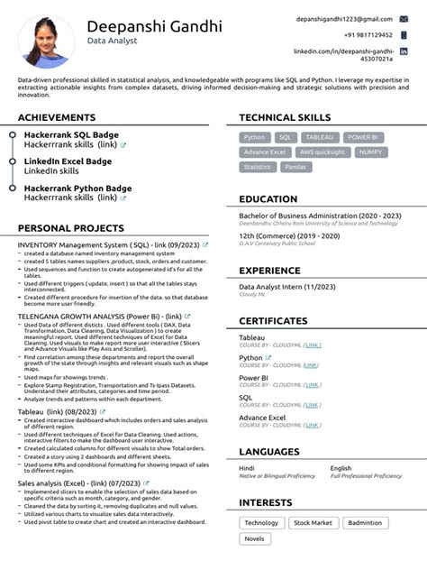 Deepanshi Gandhis Resume Pdf Information Technology Management Data