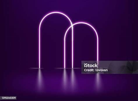 실내에서 생생한 네온이 빛나는 방식 3d 벡터 수직 일러스트 레이 션 문에 대한 스톡 벡터 아트 및 기타 이미지 문 비어