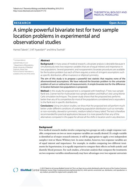 Pdf A Simple Powerful Bivariate Test For Two Sample Location Problems In Experimental And