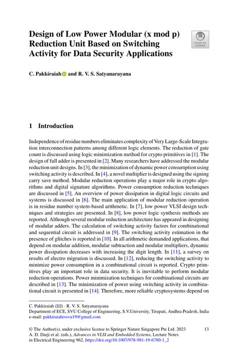 Pdf Design Of Low Power Modular X Mod P Reduction Unit Based On Switching Activity For Data