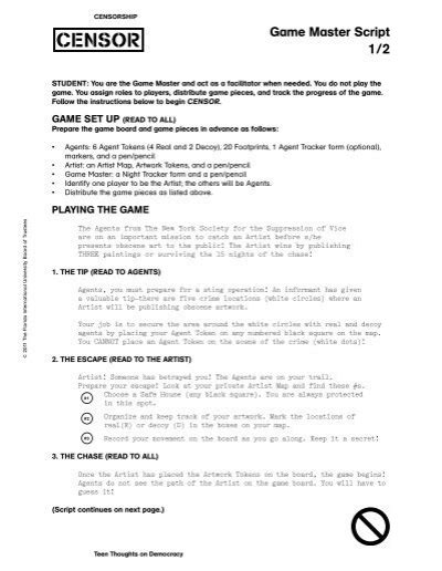 Censor Game Master Script Teen Thoughts On Democracy