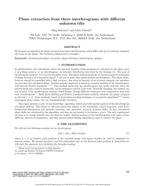 Pdf Phase Extraction From Three Interferograms With Different Unknown Tilts