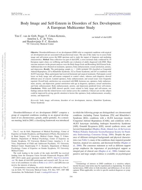 PDF Body Image And Self Esteem In Disorders Of Sex Development A European Multicenter Study