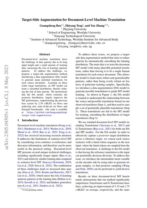 Pdf Target Side Augmentation For Document Level Machine Translation