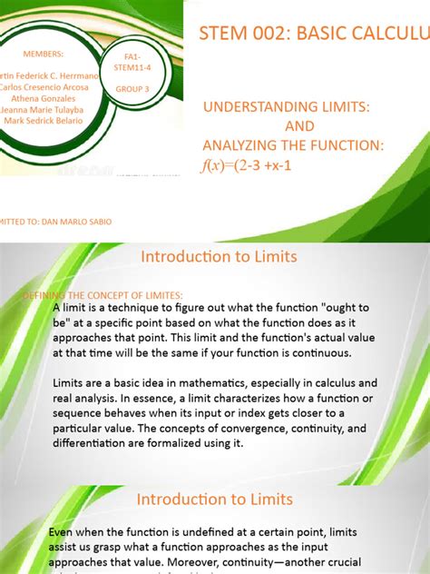 Fb1 Stem 4 Basic Calculus Group 3 Pdf Limit Mathematics Function Mathematics