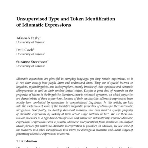 Unsupervised Type And Token Identification Of Idiomatic Expressions Acl Anthology