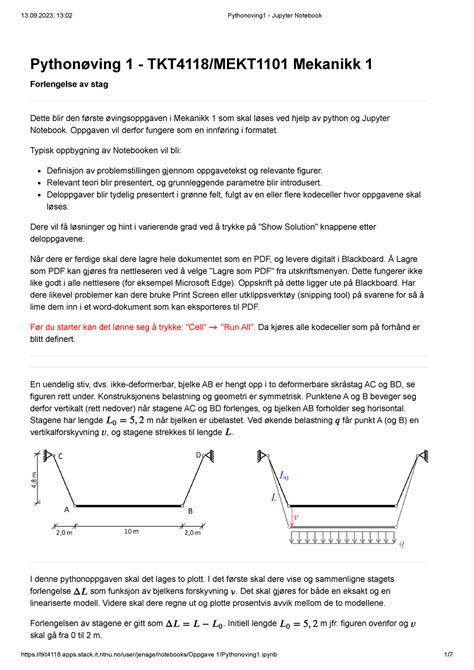 Pythonoving 1 Mekanikk 1 Pythonøving 1 Tkt4118mekt1101 Mekanikk