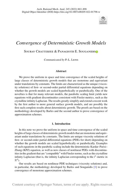 Convergence Of Deterministic Growth Models Request Pdf