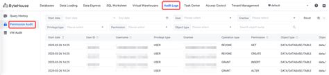 Permission Audit Bytehouse Byteplus
