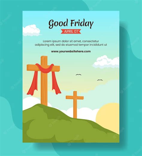 해피 성 금요일 세로 포스터 평면 만화 손으로 그린 템플릿 배경 일러스트 레이 션 프리미엄 벡터