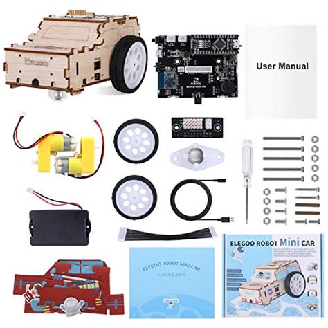 Elegoo Robotic Wooden Car Kit With Nano Arduino Compatible Line Tracking Avoiding Obstacle