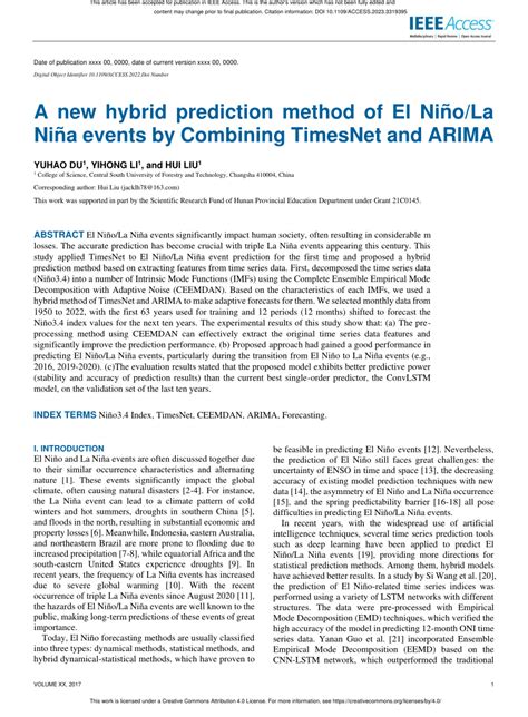 Pdf A New Hybrid Prediction Method Of El Niñola Niña Events By Combining Timesnet And Arima