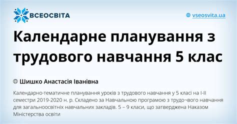 Календарне планування з трудового навчання 5 клас КТП Трудове навчання