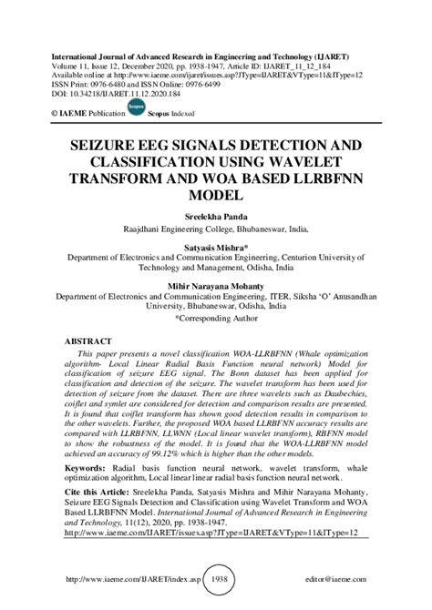 Pdf Seizure Eeg Signals Detection And Classification Using Wavelet