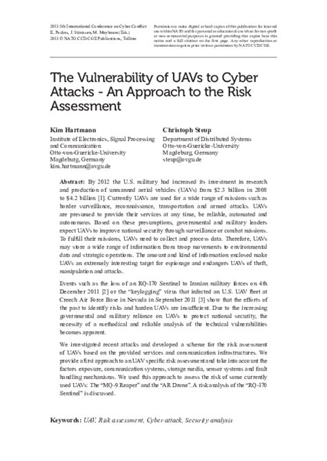 Pdf The Vulnerability Of Uavs To Cyber Attacks An Approach To The Risk Assessment