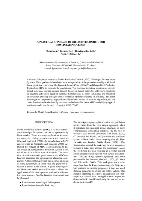Pdf A Practical Approach To Predictive Control For Nonlinear Processes