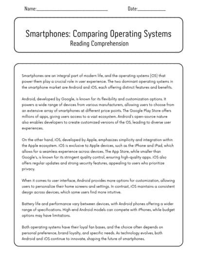Smartphones Comparing Operating Systems By Smartlearn Store Tpt