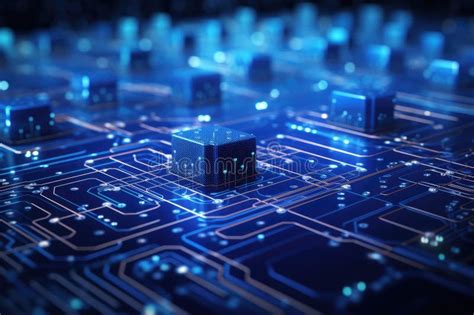 Circuit Board With Microchips And Connections 3d Rendering Big Data Flow With Cyber Blockchain