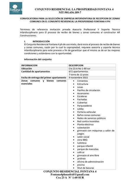 Convocatoria Interventoria Fontana 4ph Pdf Condominio