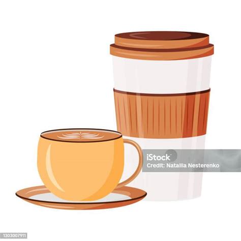 카페인 음료 만화 벡터 일러스트 세라믹 컵의 카푸치노 에스프레소와 라떼 테이크아웃 커피하우스 음료 옵션 머그잔 플랫 컬러 오브젝트의 커피 흰색 배경에 격리 된 컵 커피 마실