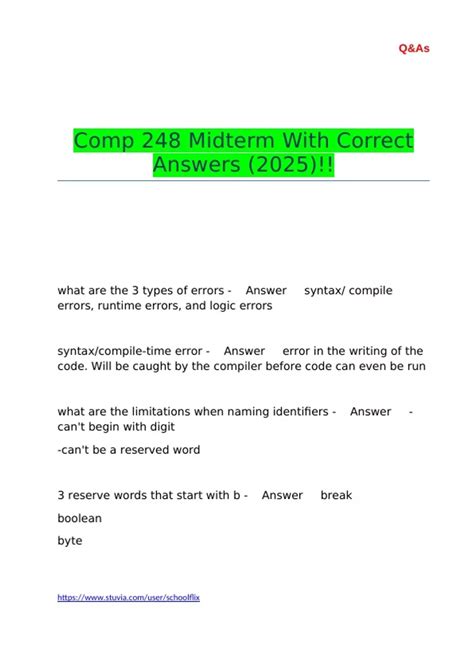 Comp 248 Midterm With Correct Answers 2025 Comp 248 Stuvia