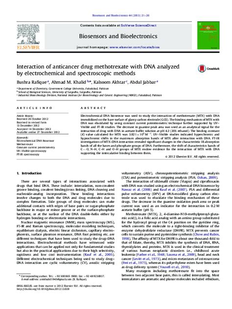 Pdf Interaction Of Anticancer Drug Methotrexate With Dna Analyzed By Electrochemical And