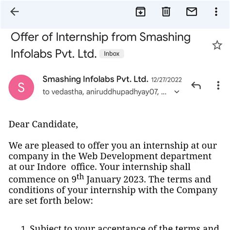 bhumi shrimal on linkedin internship smashinginfolabs