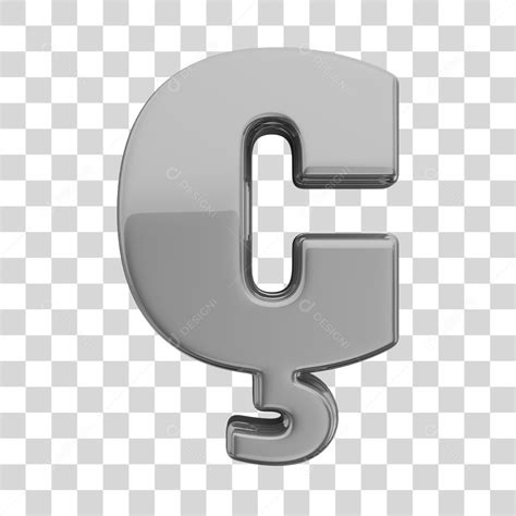 Letra Ç Cedilha Maiúscula Prata Elemento 3d Para Composição Png