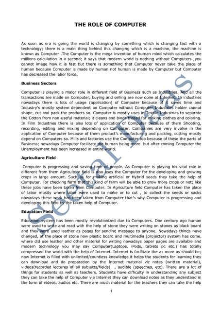 The Role Of Computer By Seetal Daas Pdf Business Business And Finance