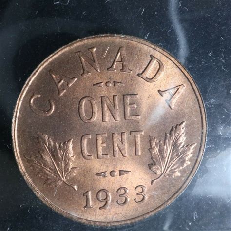1 Cent 1933 Canada Iccs Ms 65 Red One Small Penny Copper King George V