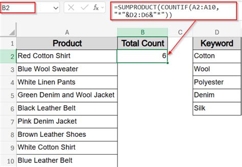 Countif To Count If Cell Contains Text From List In Excel Excel Insider