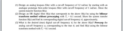 solved design an analog lowpass filter with a cut off