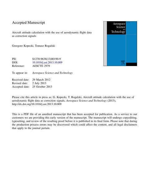 Pdf Aircraft Attitude Calculation With The Use Of Aerodynamic Flight Data As Correction