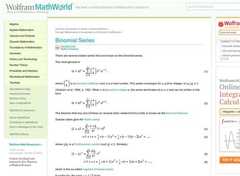 Wolfram Math World Binomial Series Handout For 9th 10th Grade Lesson Planet