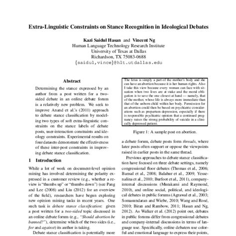 Extra Linguistic Constraints On Stance Recognition In Ideological Debates Acl Anthology