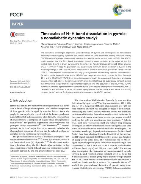 Pdf Timescales Of N H Bond Dissociation In Pyrrole A Nonadiabatic
