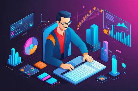 Premium Photo Flat Isometric Illustration Concept Of Man Working On Computer Data Analysis