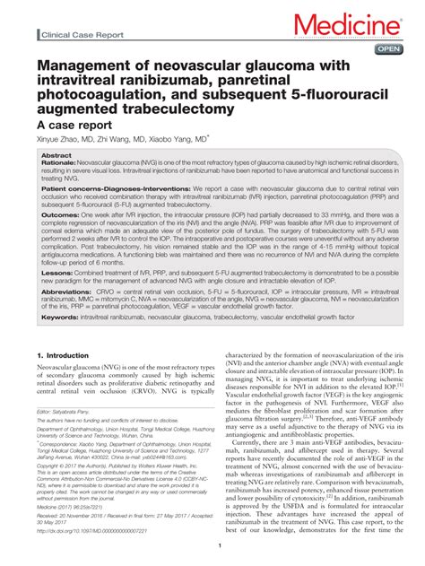 Pdf Management Of Neovascular Glaucoma With Intravitreal Ranibizumab Panretinal