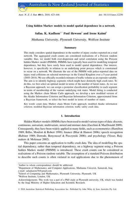 pdf using hidden markov models to model spatial dependence in a network