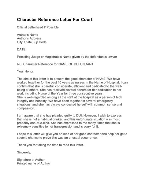Dui Character Letter Sample Character Letter For Court Dui Letter