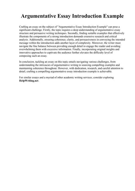 Argumentative Essay Introduction Example Pdf